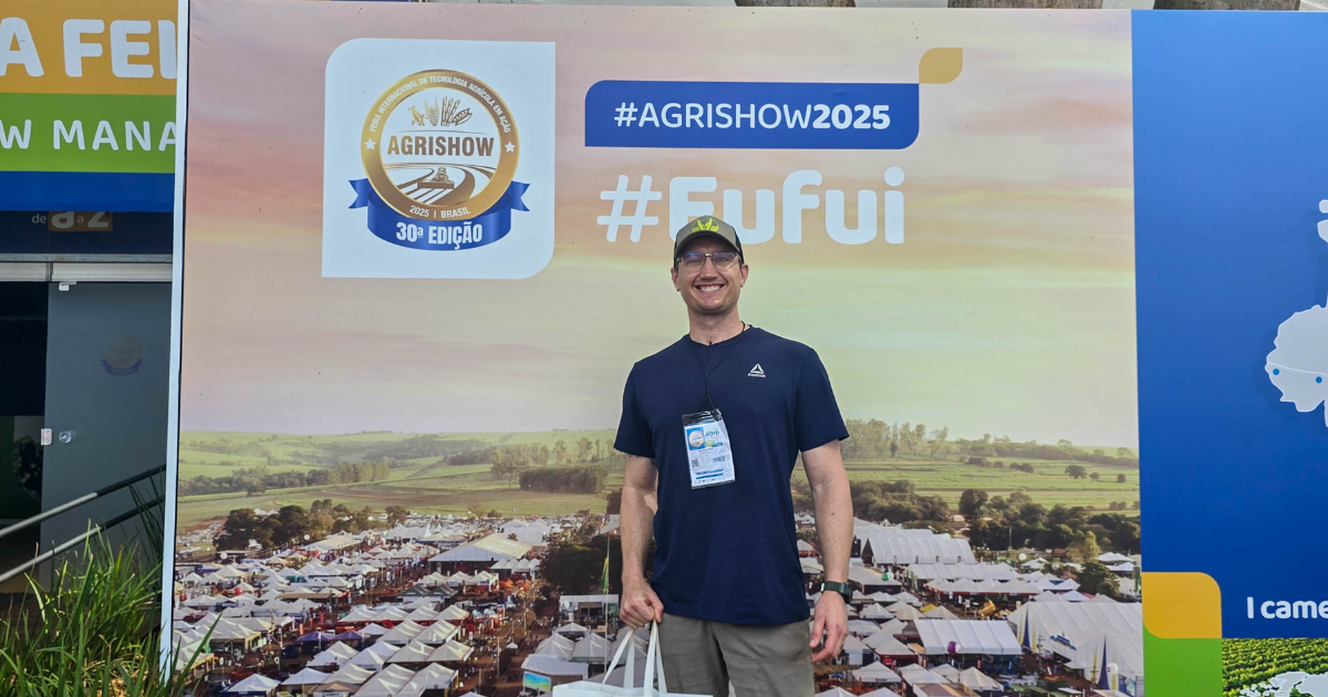 Blake Patton at the 2025 Brazil AgriShow, ready to meet with agricultural technology vendors.